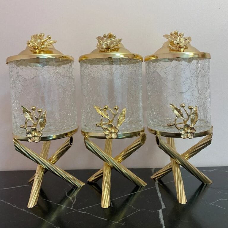 3-Piece Glass Canister Set with Gold Accents