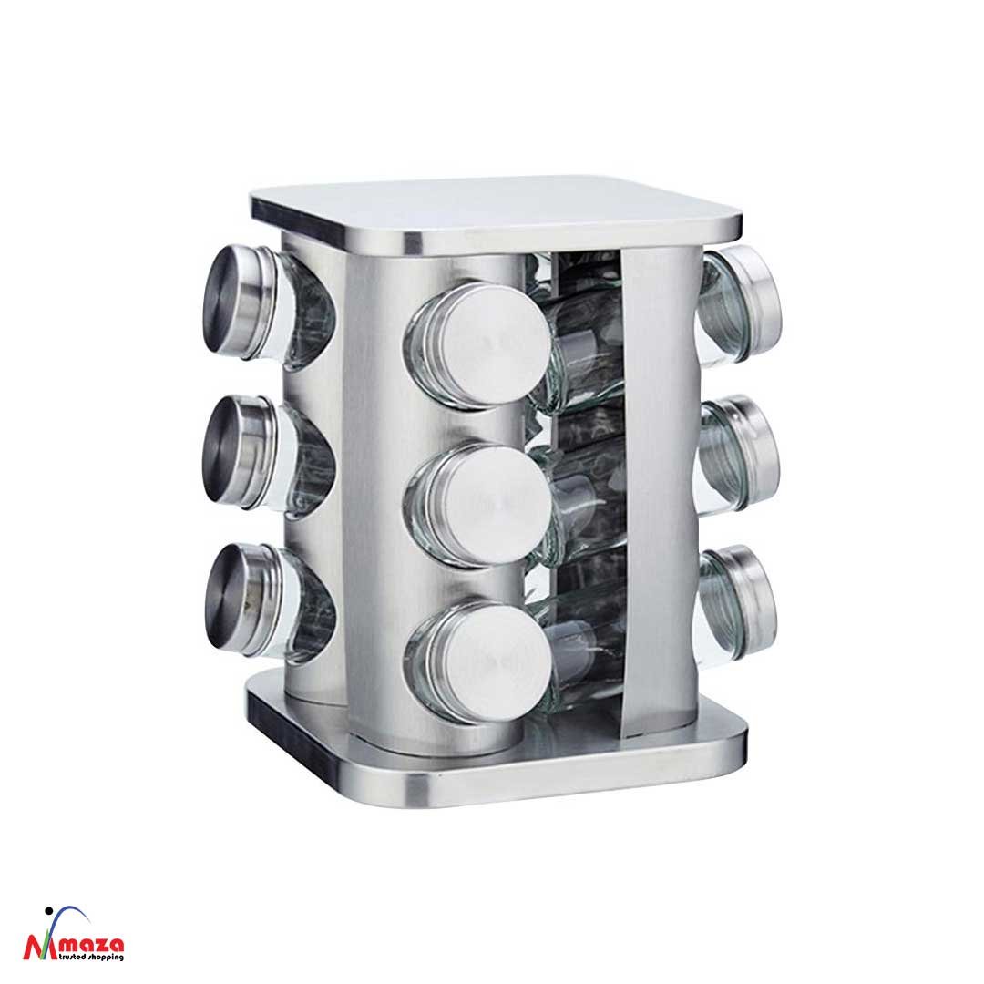 Spice rack with jars 12-piece stainless steel rotating